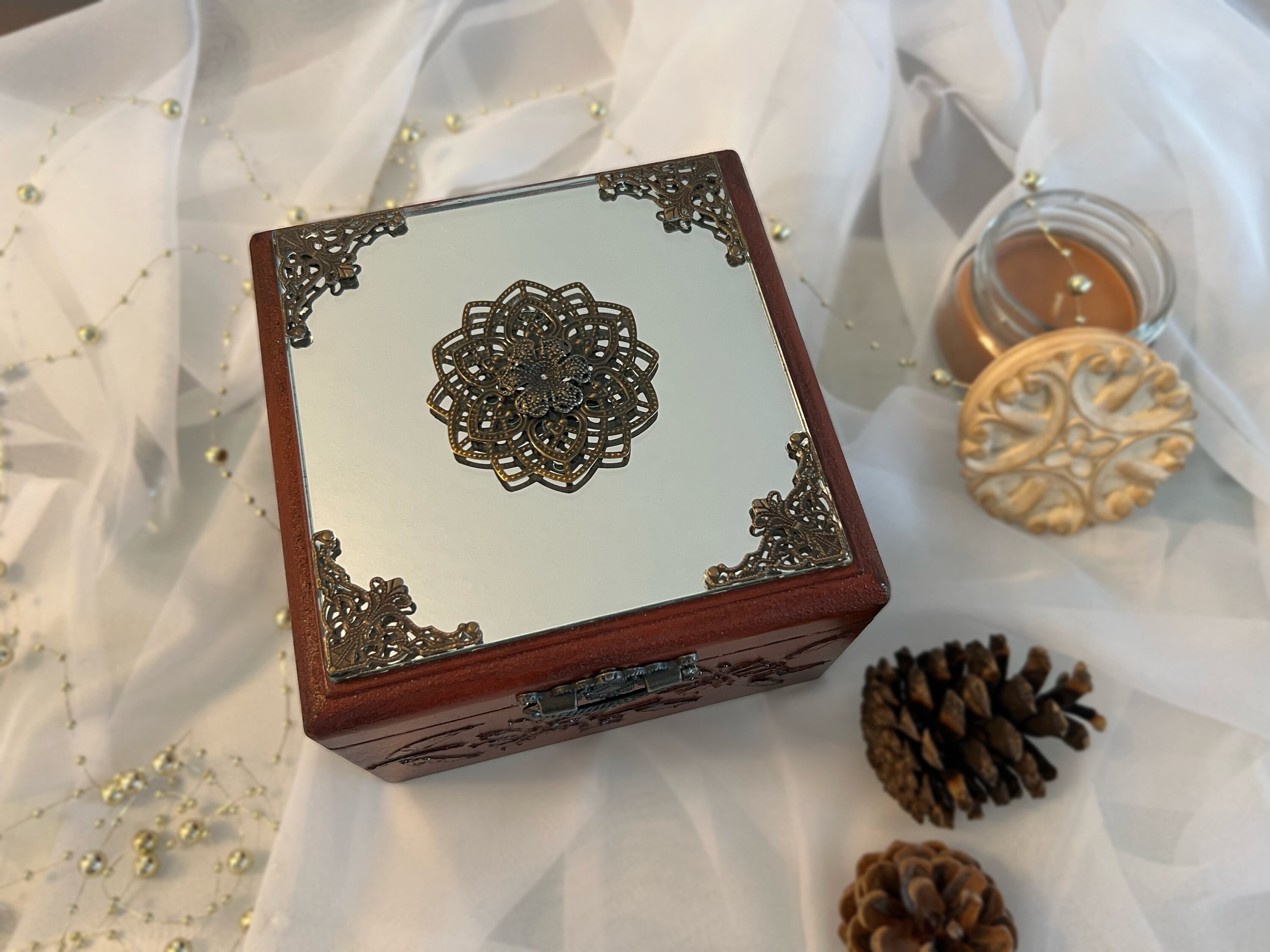 Wooden Box | Box With Mirror on Top | Brown Box | Square Box | Box With ...