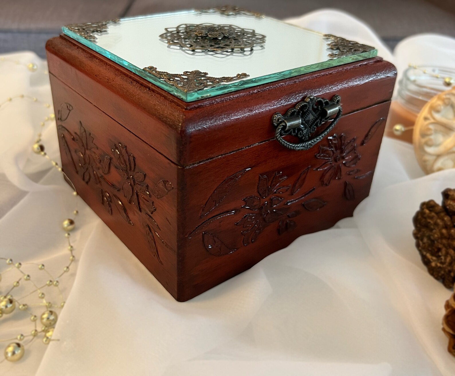 Wooden Box | Box With Mirror on Top | Brown Box | Square Box | Box With ...