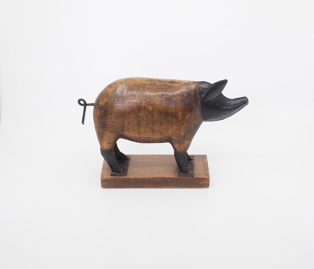 Vintage Wooden Pig Statue Wood and Metal From A Butchers Shop Window ...