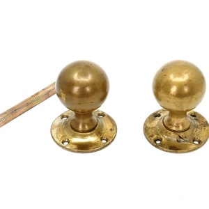 Antique 1920 Pair of Round Brass Door Knobs - Classical English Reclaimed Original Untouched ...
