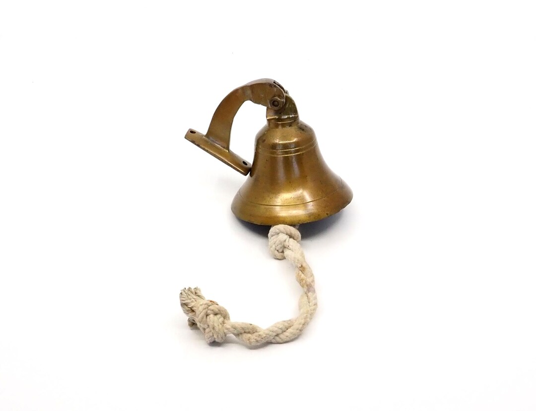 Vintage Brass Ships Bell With Rope Handle Nice Loud Ring Retro Front ...