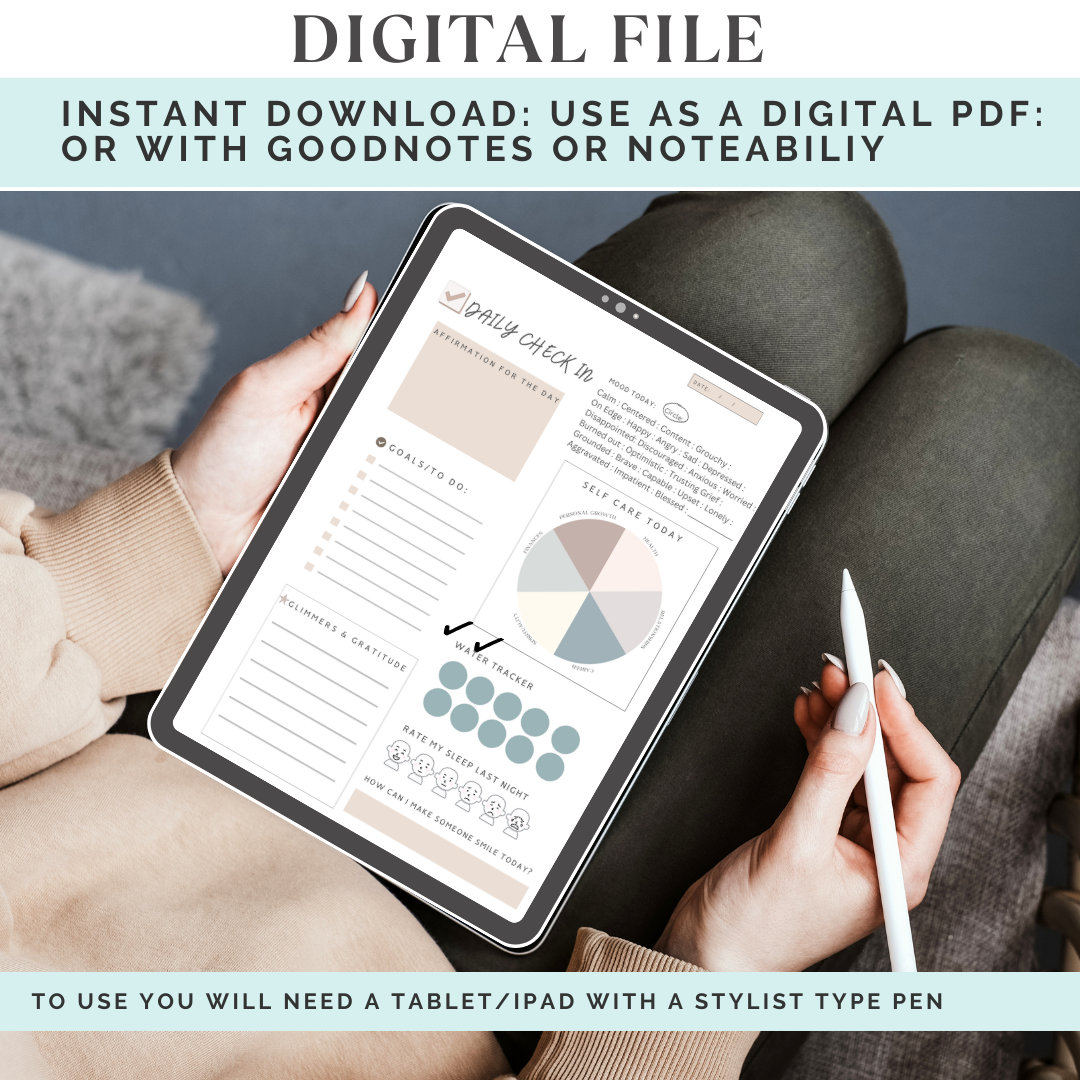 Digital Daily Check in Journal Page Printable, Goal List, Daily Check ...