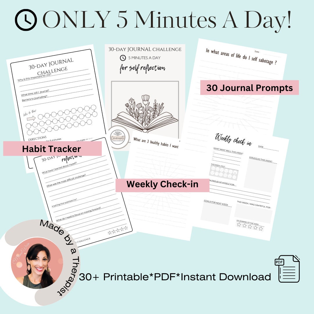 5 Minute Self Reflection, Printable 30 Days Journal, Printable 5 Minute ...