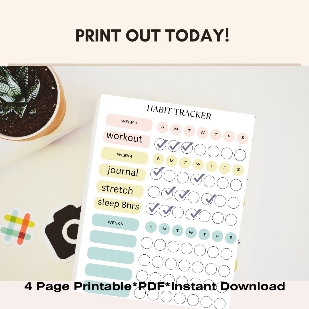 Habit Tracker Printable, Daily Habit Tracker, Fitness Tracker, Daily ...