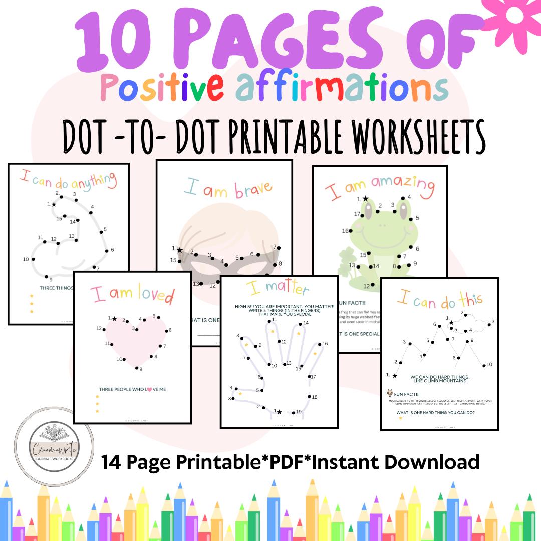 Positive Affirmations Dot-to-dot Workbook: Kids' Therapy Activity (PDF ...