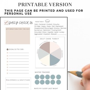 Digital Daily Check in Journal Page Printable, Goal List, Daily Check ...