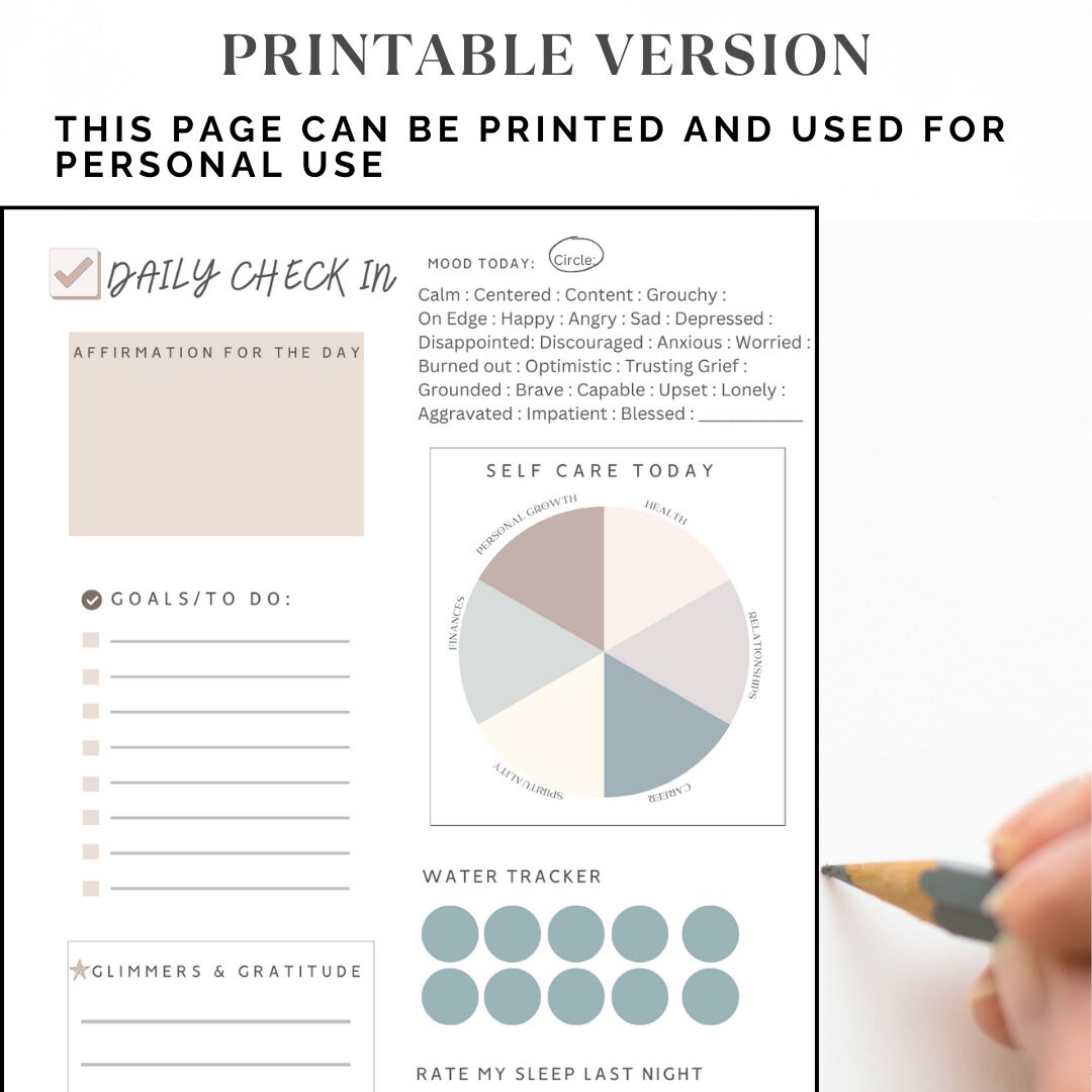 Digital Daily Check in Journal Page Printable, Goal List, Daily Check ...