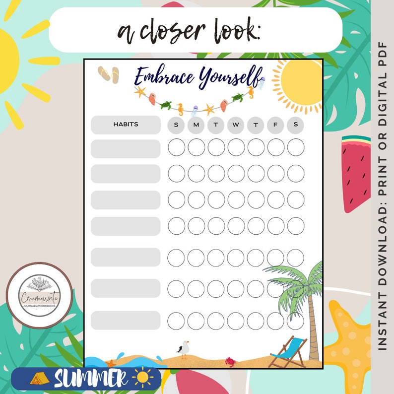 Summer Habit Trackers Printable, Kids Goal Setting (digital PDF) - Etsy