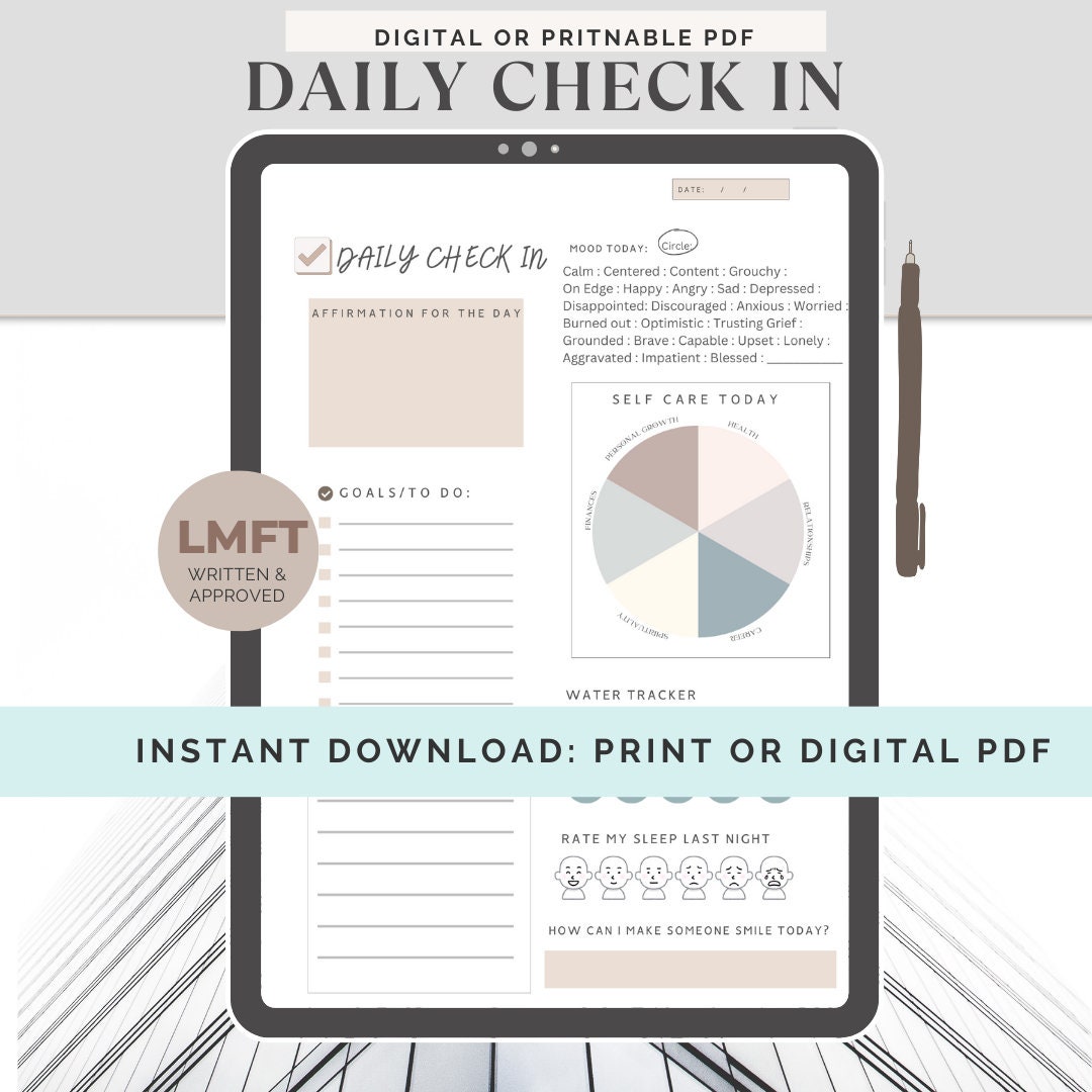 Digital Daily Check in Journal Page Printable, Goal List, Daily Check ...