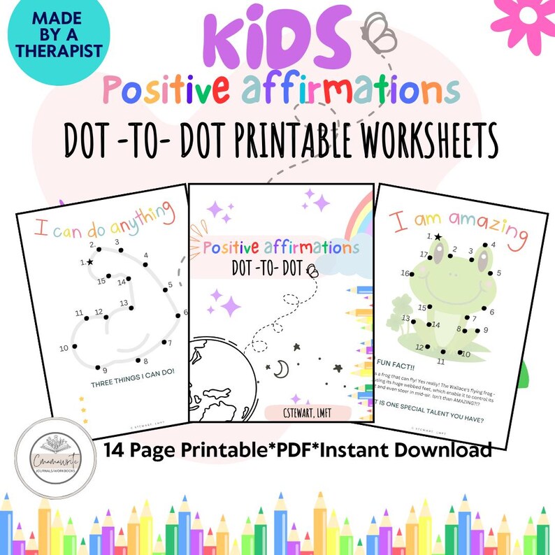 Positive Affirmations Dot-to-dot Workbook: Kids' Therapy Activity (PDF ...