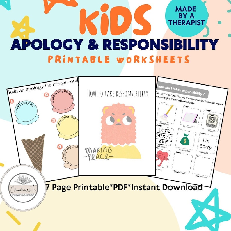Kids Apology & Responsibility Worksheet: Emotional Intelligence (PDF ...