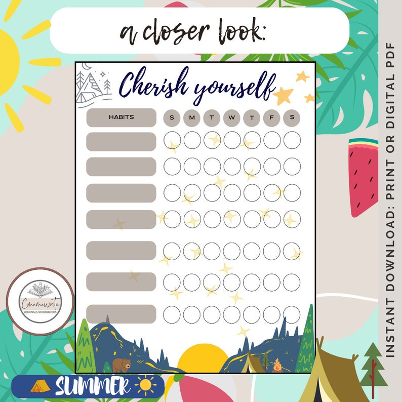 Summer Habit Trackers Printable, Kids Goal Setting (digital PDF) - Etsy