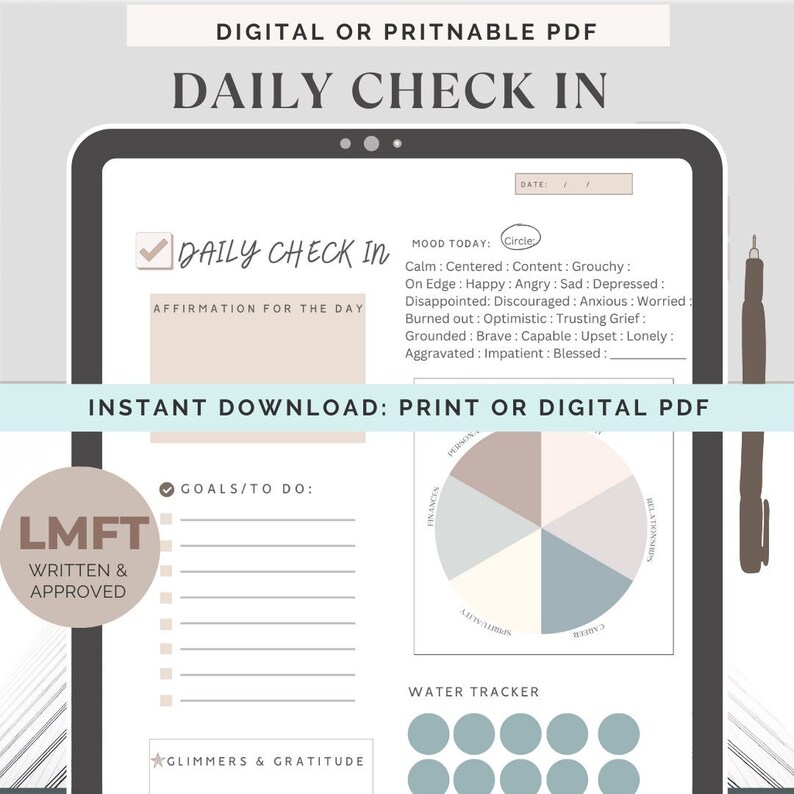 Digital Daily Check in Journal Page Printable, Goal List, Daily Check ...