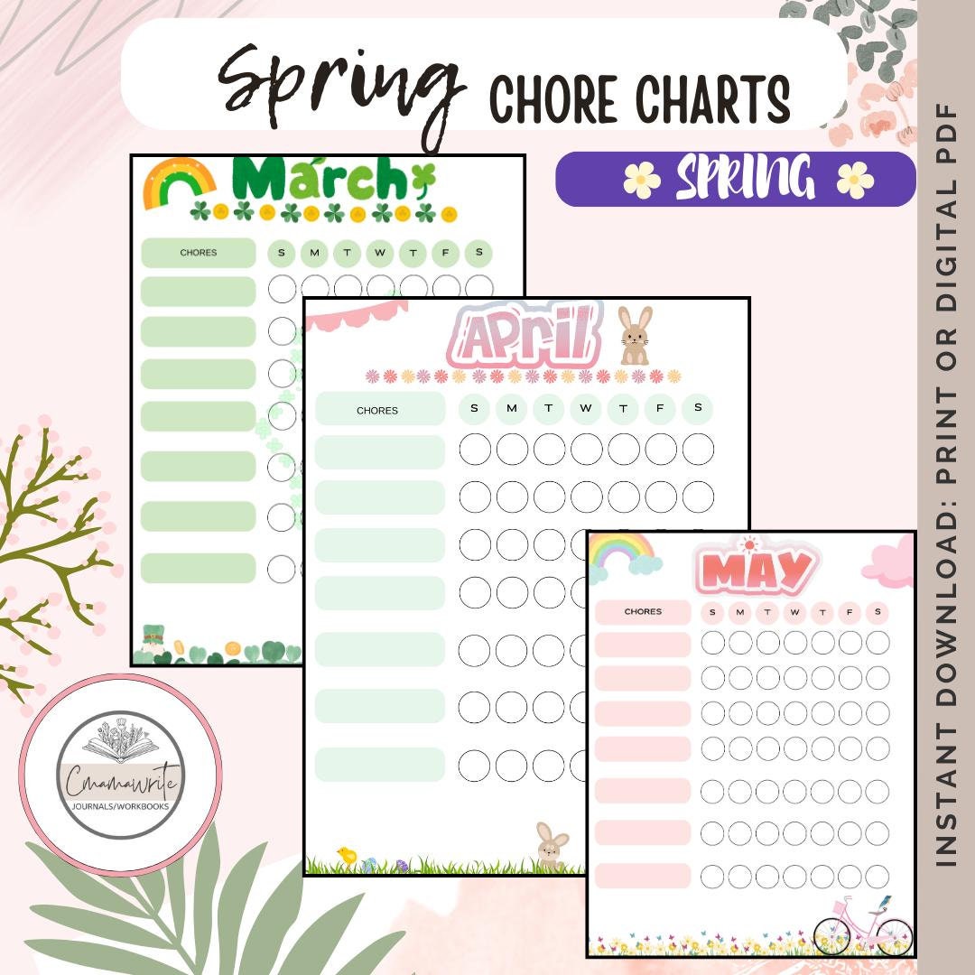 Spring Chore Charts, Cute Tracker, Kids Chore Charts, Digital Check ...