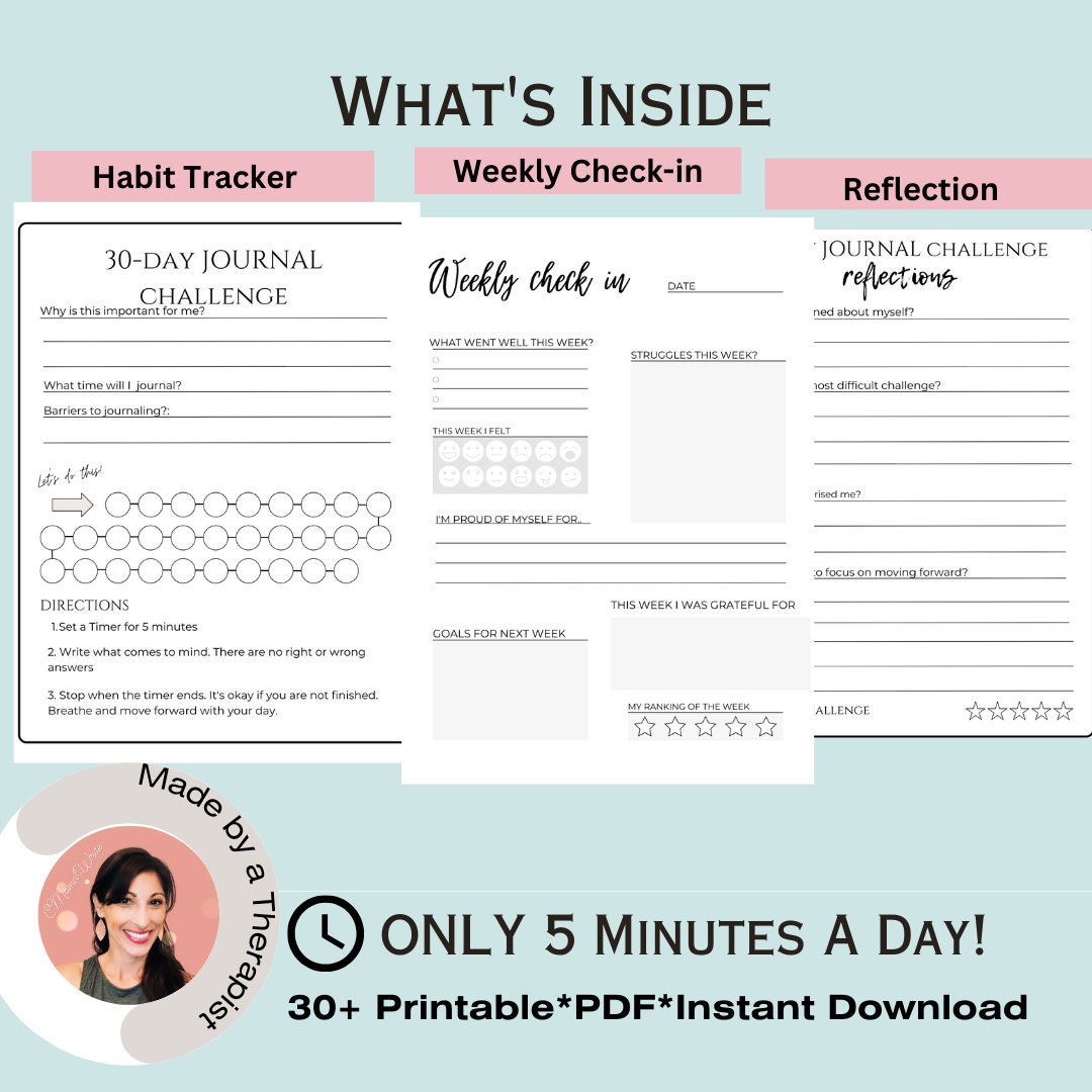 5 Minute Self Reflection, Printable 30 Days Journal, Printable 5 Minute ...