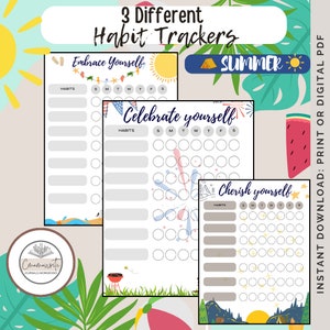 Summer Habit Trackers Printable, Kids Goal Setting (digital PDF) - Etsy