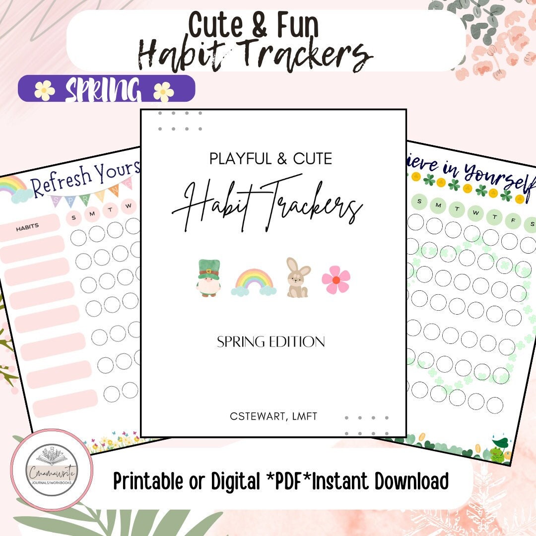 Spring Habit Trackers With Cute Animals Digital or Printable Cute Habit ...