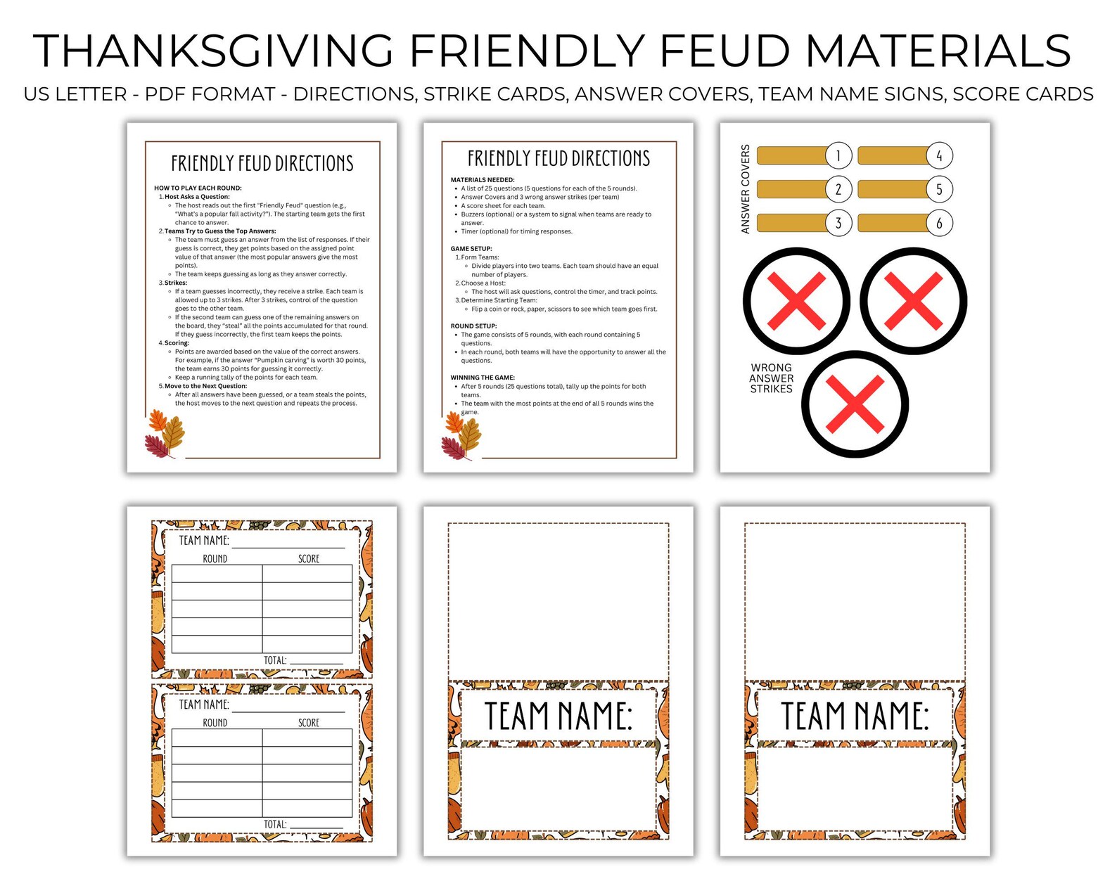 Thanksgiving Friendly Feud Game – Printable Thanksgiving Game, Fall ...