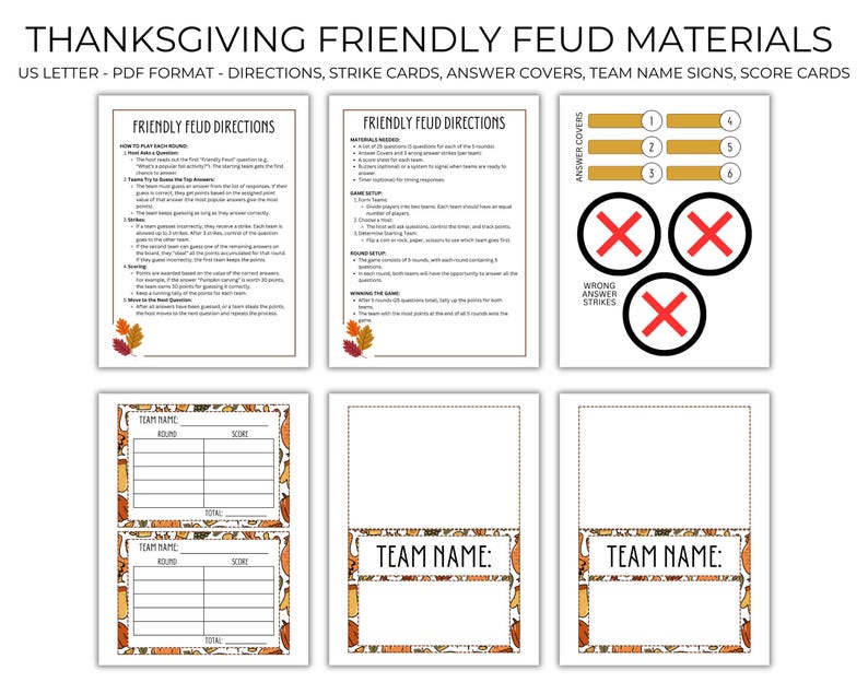 Thanksgiving Friendly Feud Game – Printable Thanksgiving Game, Fall ...