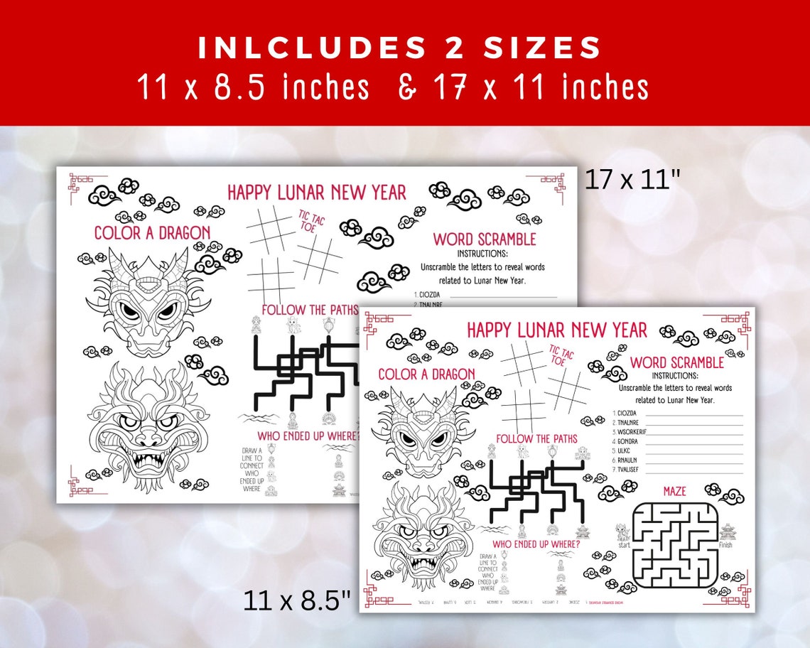 Lunar New Year Activity Coloring Placemat Printable, Year of the Dragon ...