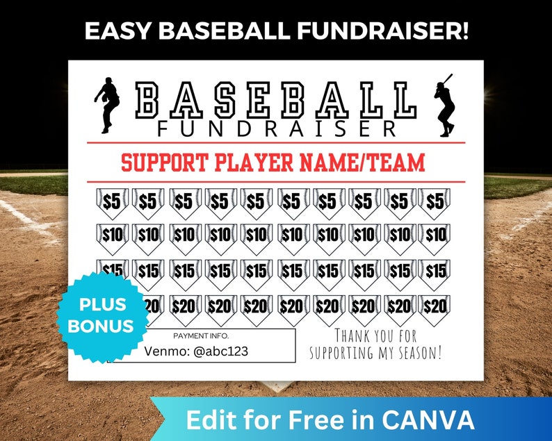 Editable Baseball Fundraiser, Black Out My Board Fundraiser, Baseball ...