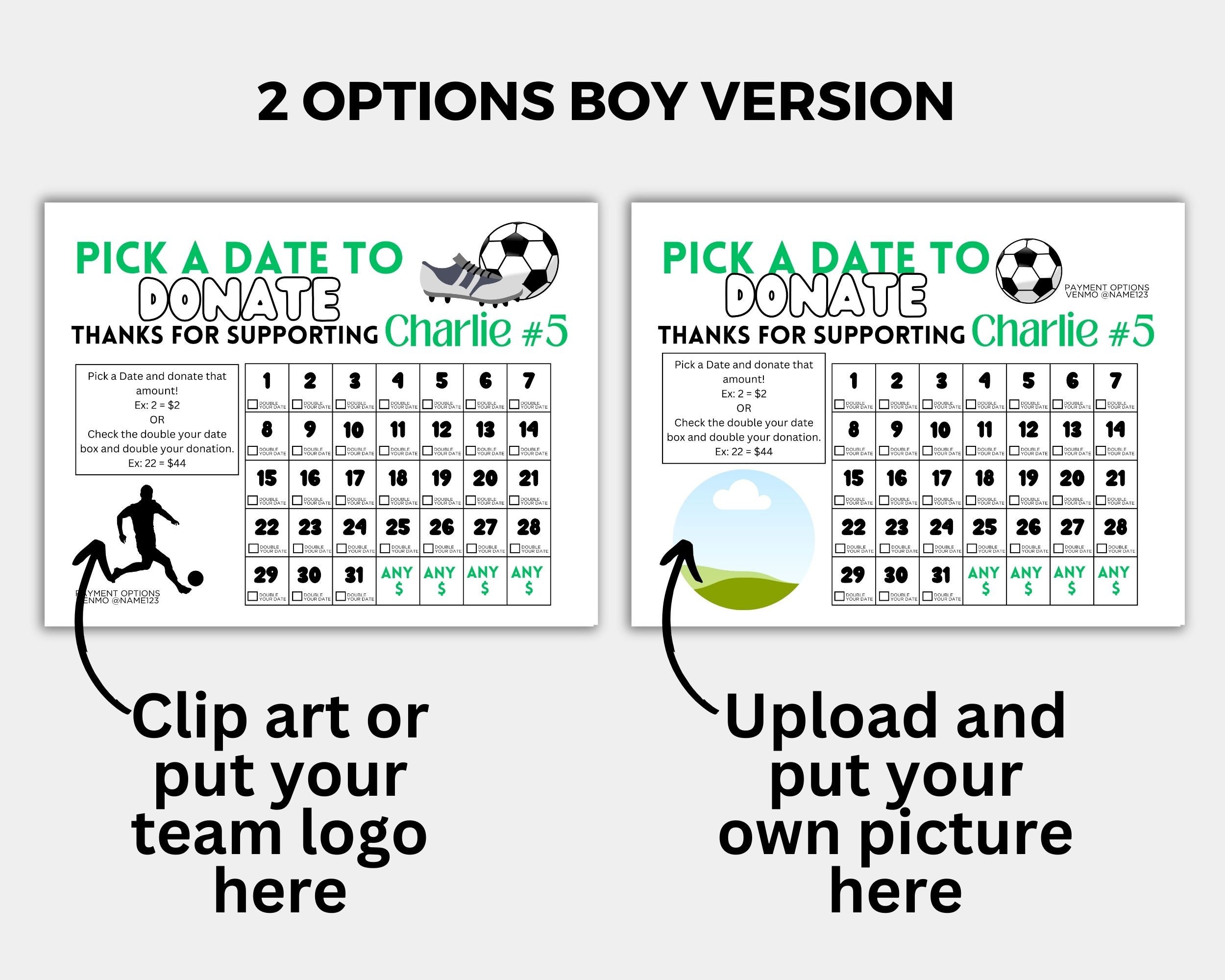 Editable Soccer Calendar Fundraiser, Unique Soccer Pick A Date to ...