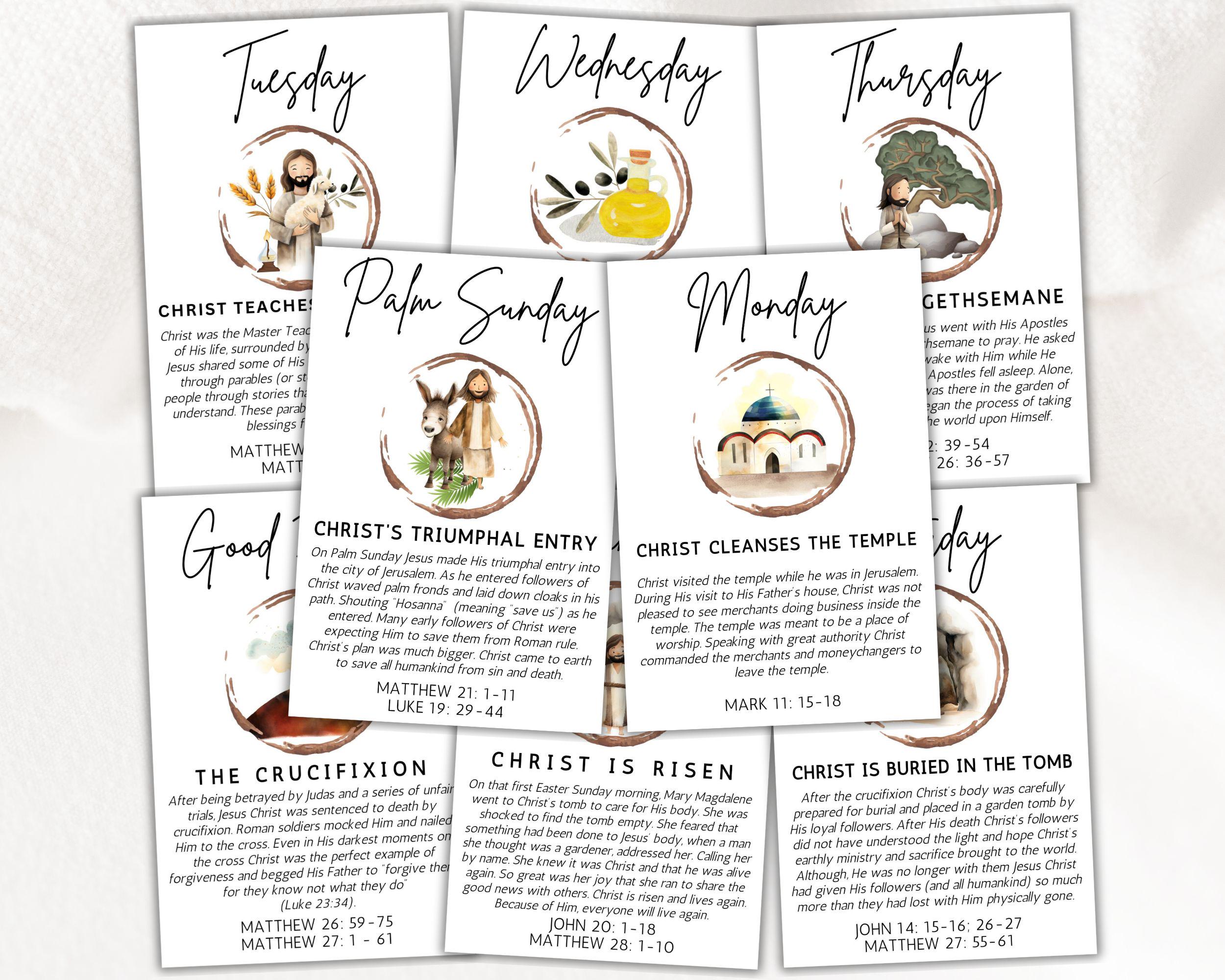 Holy Week Study Cards, Printable LDS Holy Week Cards, Easter Advent ...