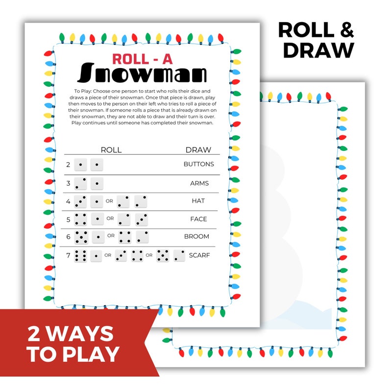 Roll a Snowman Dice Game for Kids Holiday Roll a Dice Game Winter ...