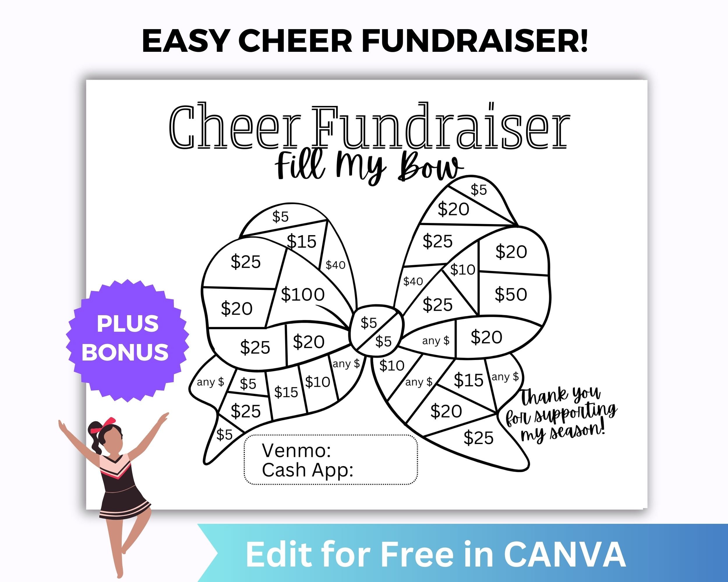 Fill My Bow Cheer Fundraiser Printable, Cheerleading Team Fundraising ...