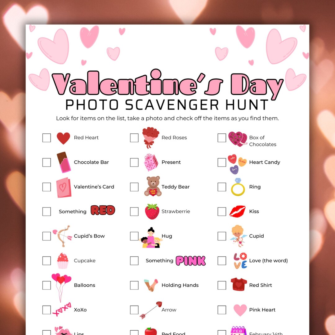 Valentine's Day Photo Scavenger Hunt, Valentine's Day Scavenger Hunt ...