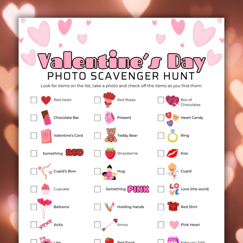 Valentine's Day Photo Scavenger Hunt, Valentine's Day Scavenger Hunt ...