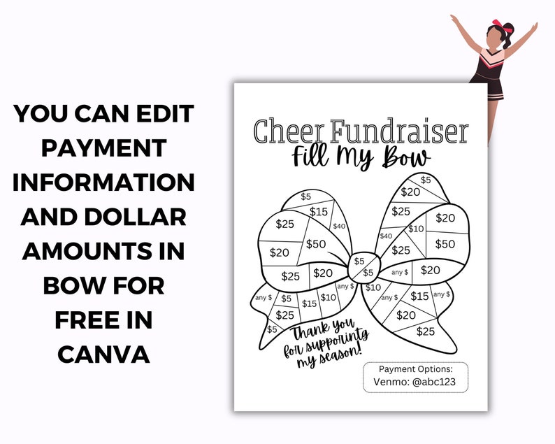 Fill My Bow Cheer Fundraiser Printable, Cheerleading Team Fundraising ...