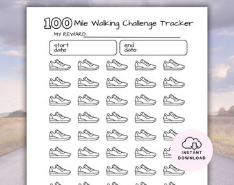 100 Mile Walking/running Challenge Tracker, Printable, Workout Tracker ...