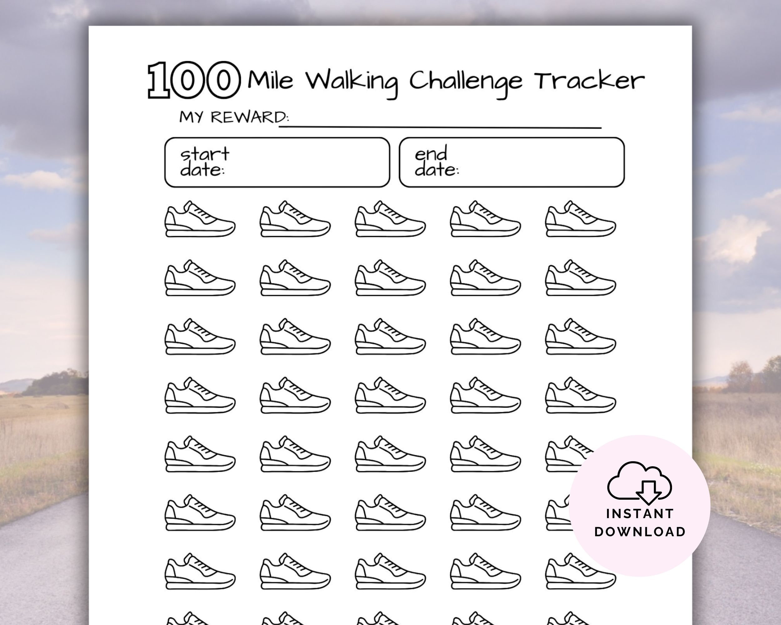 100 Mile Tracker Walking Challenge Tracker, 100 Mile Walking Log ...