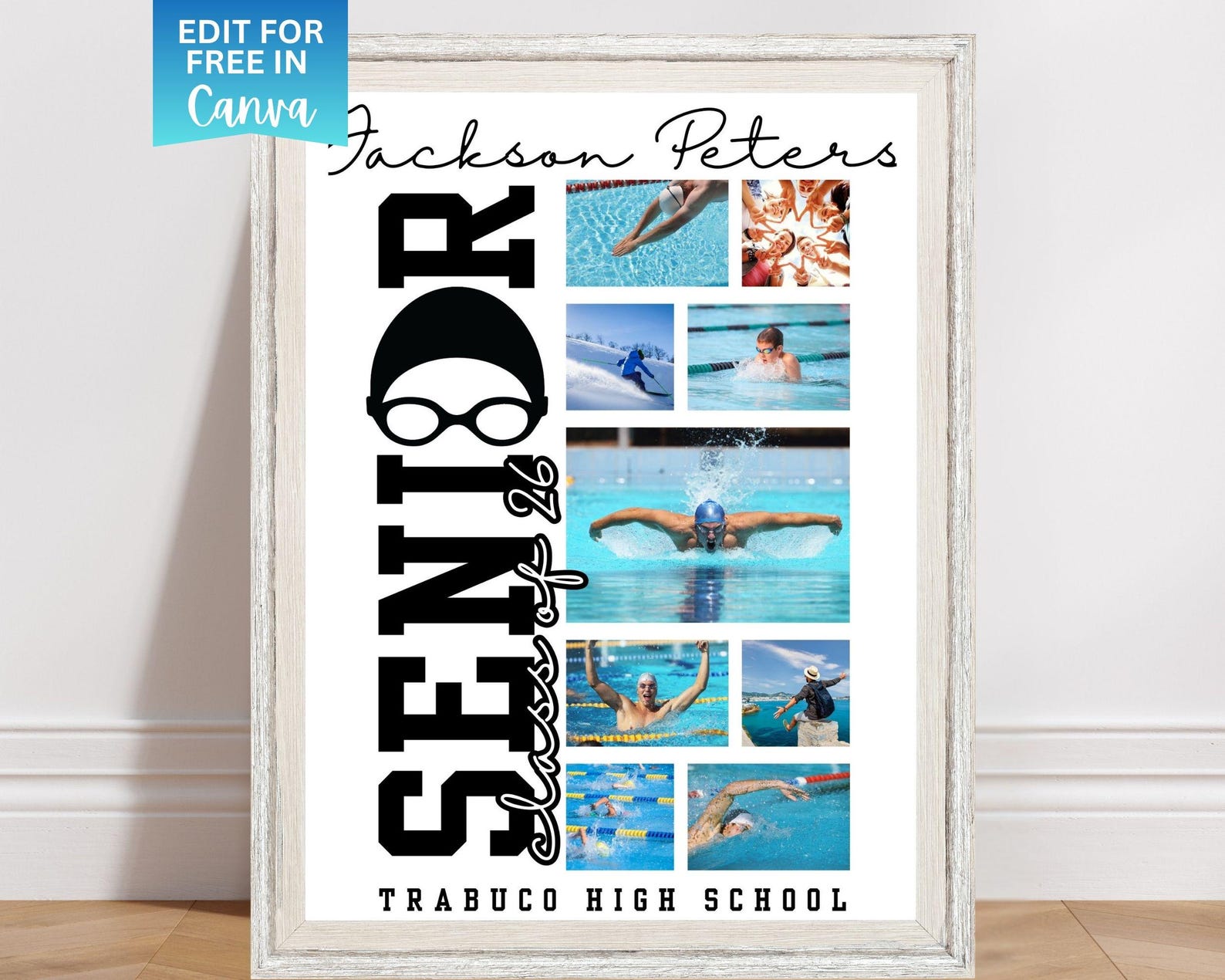 Swim Photo Collage Template, Swim Team Senior Night Poster, Swimmer ...