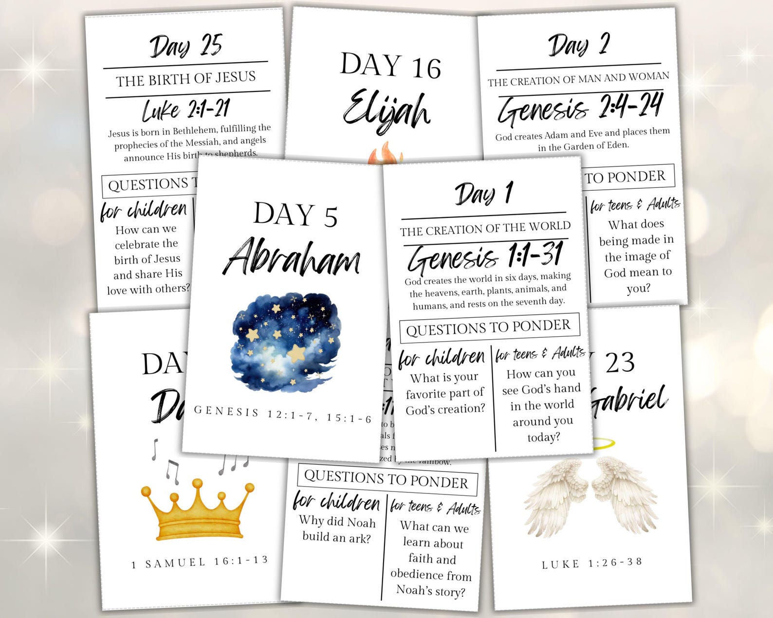 Jesse Tree Advent Flashcards Printable | Bible Story Advent Countdown ...