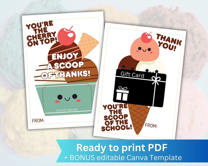 Ice Cream Gift Card Holder Printable, Teacher Appreciation Week Gift ...