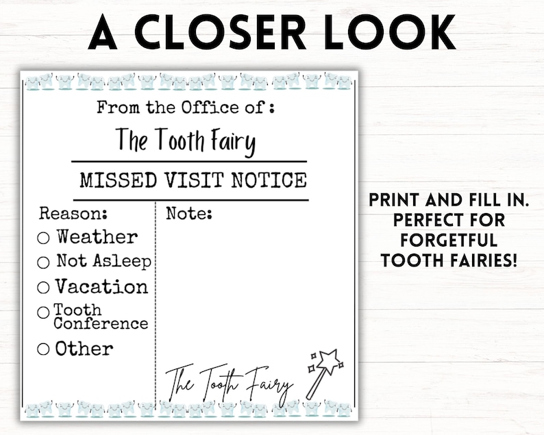 Printable Tooth Fairy Apology Letter, Tooth Fairy Forgot to Come Note ...