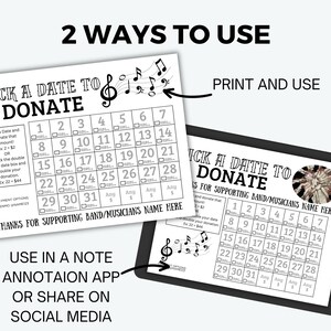 Editable Calendar Fundraiser, Unique Band Pick A Date to Donate ...