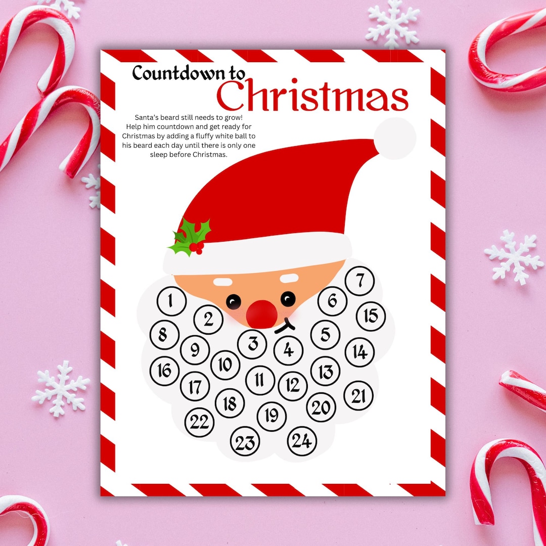 Christmas Countdown Fill Santa's Beard, Kids Advent Calendar, Preschool ...