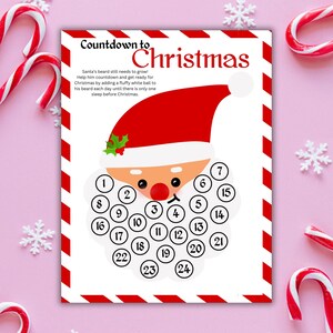 Christmas Countdown Fill Santa's Beard, Kids Advent Calendar, Preschool ...