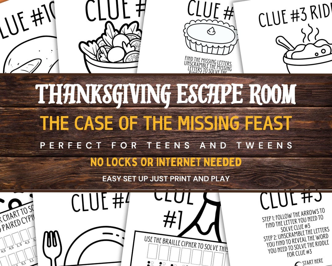 Printable Escape Room Kit, Thanksgiving Escape Room Party Game for ...