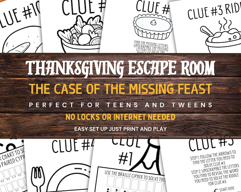 Printable Escape Room Kit, Thanksgiving Escape Room Party Game for ...