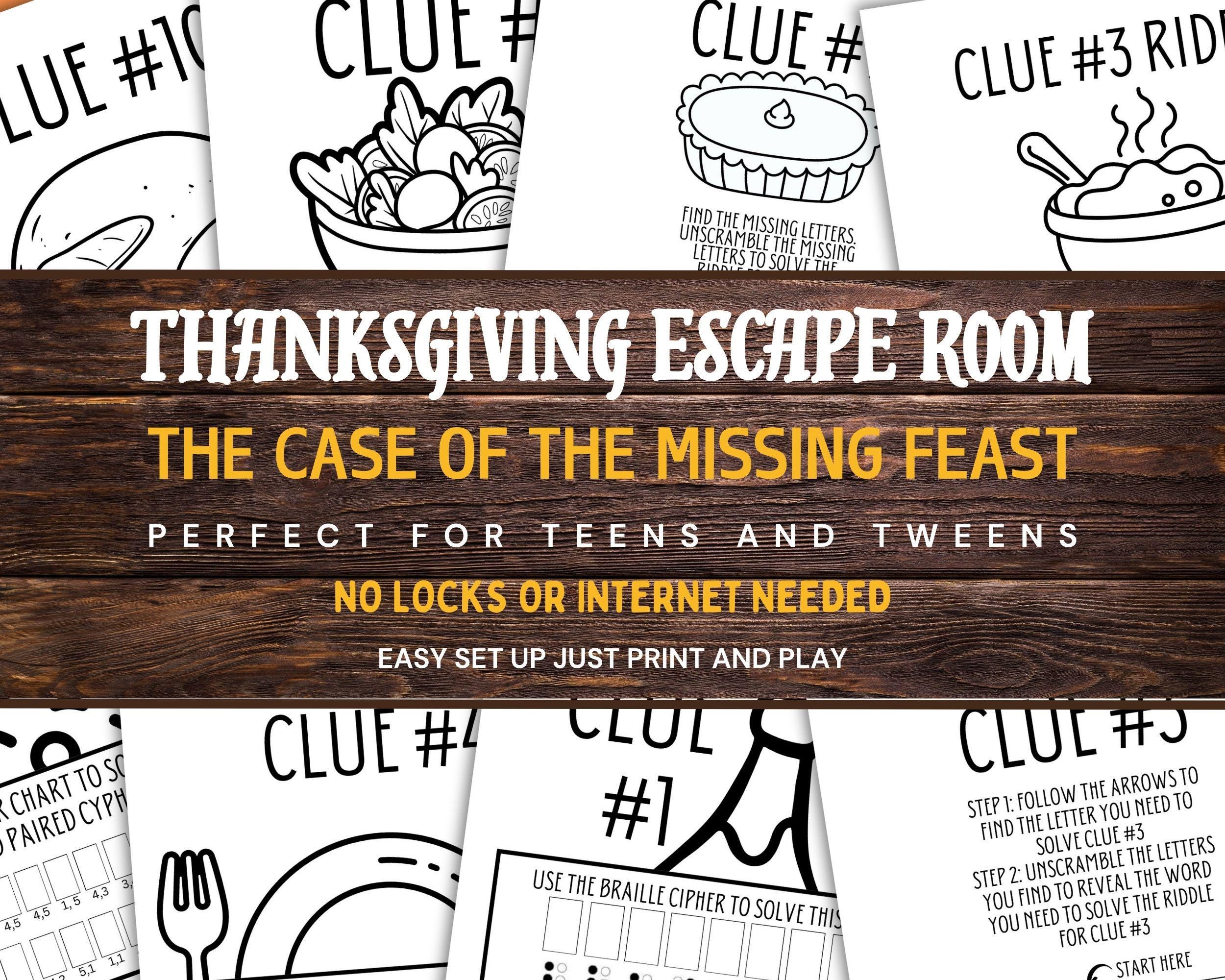 Printable Escape Room Kit, Thanksgiving Escape Room Party Game for ...