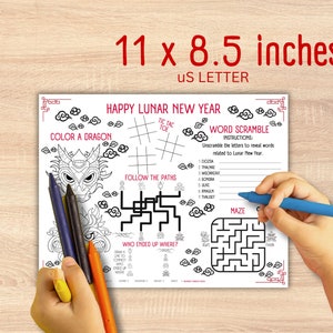 Lunar New Year Activity Coloring Placemat Printable, Year of the Dragon ...