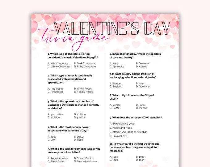 Valentine's Day Trivia Game | Printable Valentine's Day Games ...