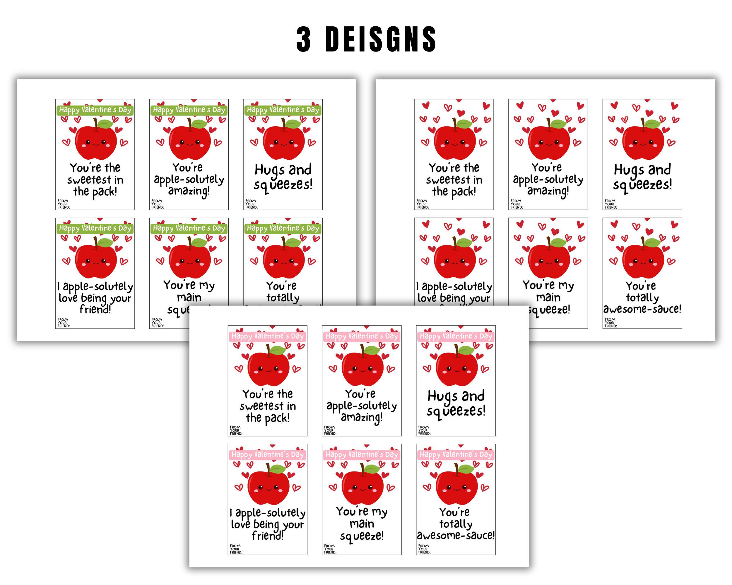 Printable Applesauce Pouch Valentine’s Day Tags, Non-candy Classroom ...