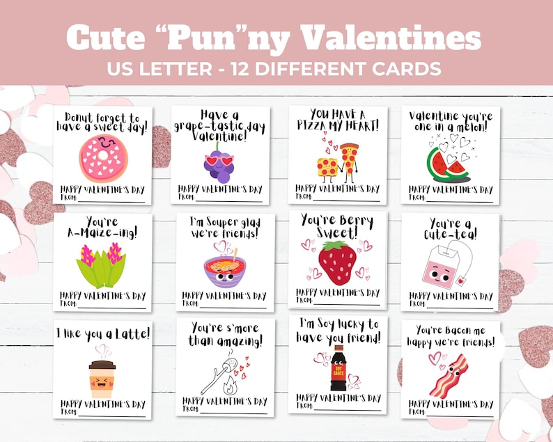 12 Punny Printable Valentine's Day Cards for Kids, Cute Food Pun ...