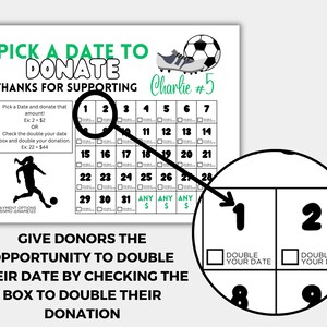 Editable Soccer Calendar Fundraiser, Unique Soccer Pick A Date to ...
