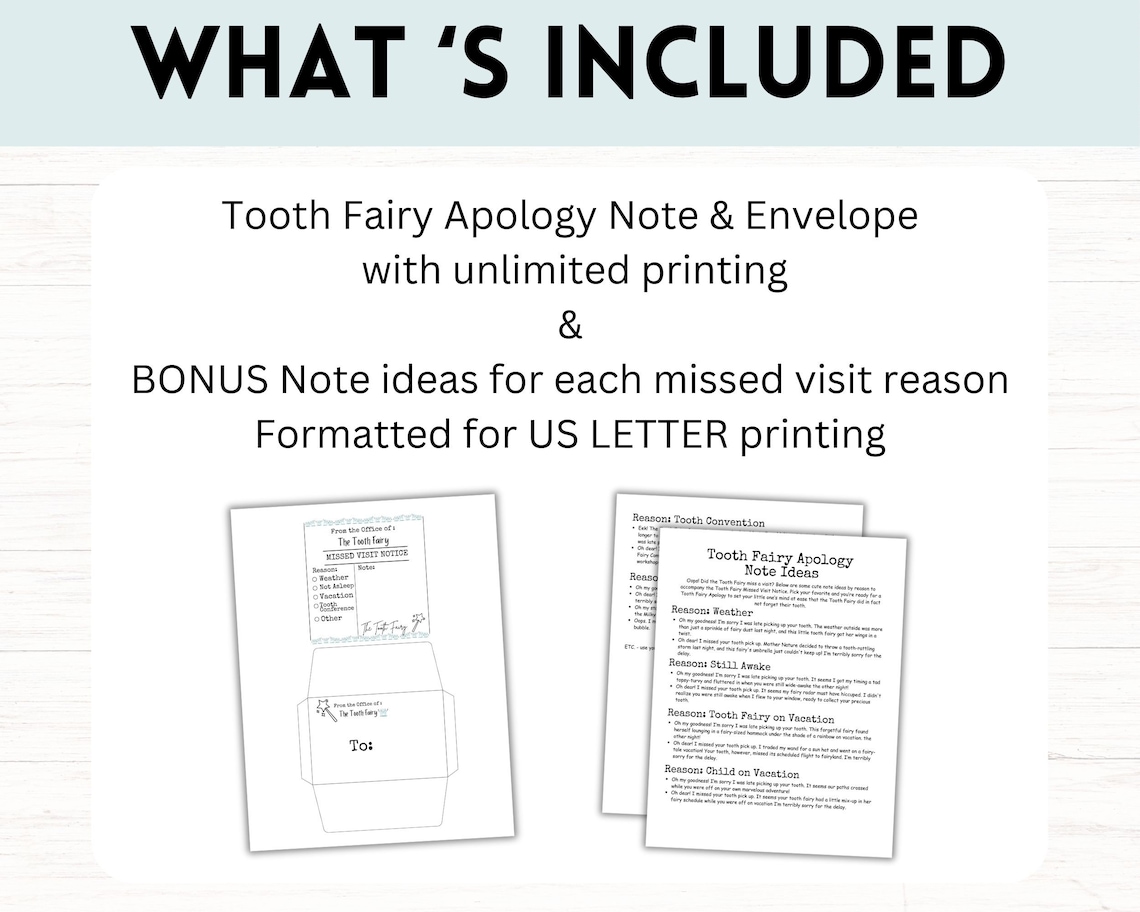 Printable Tooth Fairy Apology Letter, Tooth Fairy Forgot to Come Note ...